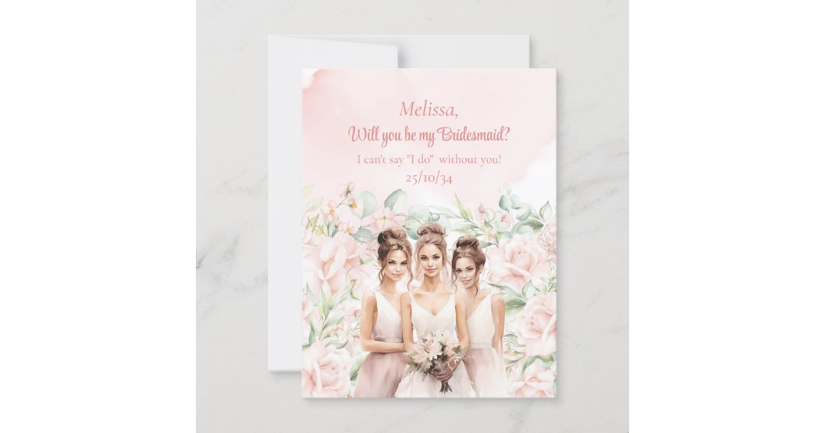Boho dusty pink Floral Eucalyptus gold Bridesmaid Invitation | Zazzle