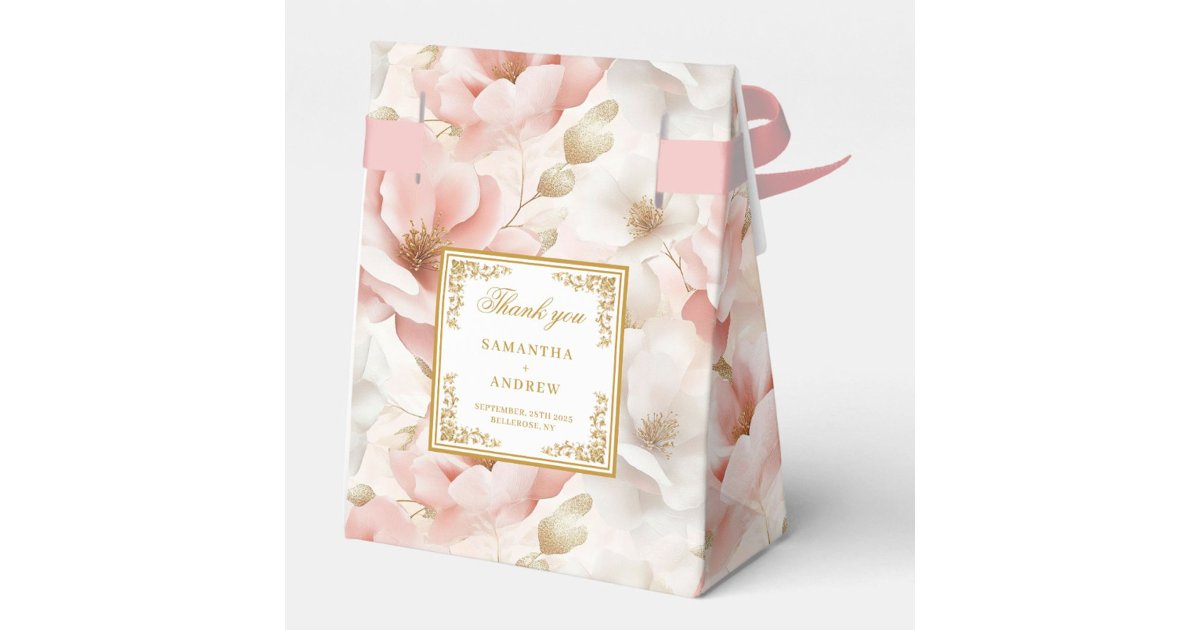 Boho Dusty Pink Gold Floral Wedding Favor Box | Zazzle