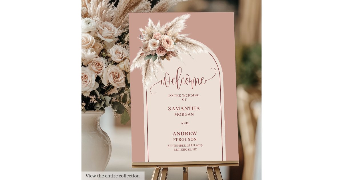 Boho Dusty Pink Pampas Arch Floral Welcome Poster | Zazzle
