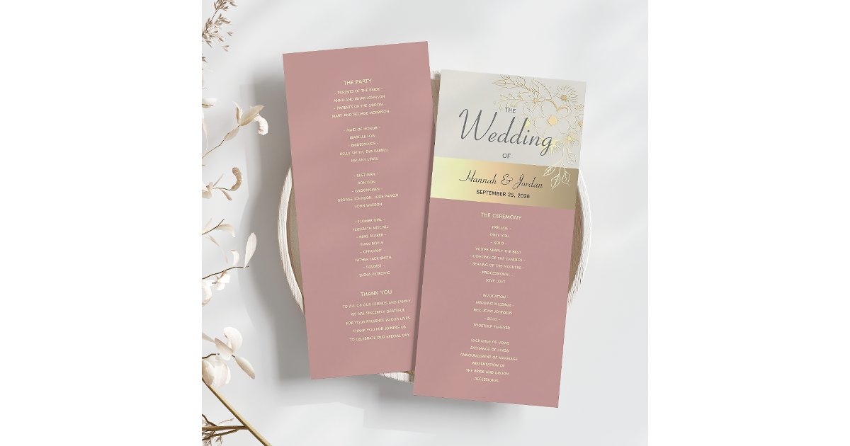 Boho Dusty Rose Wedding Program | Zazzle