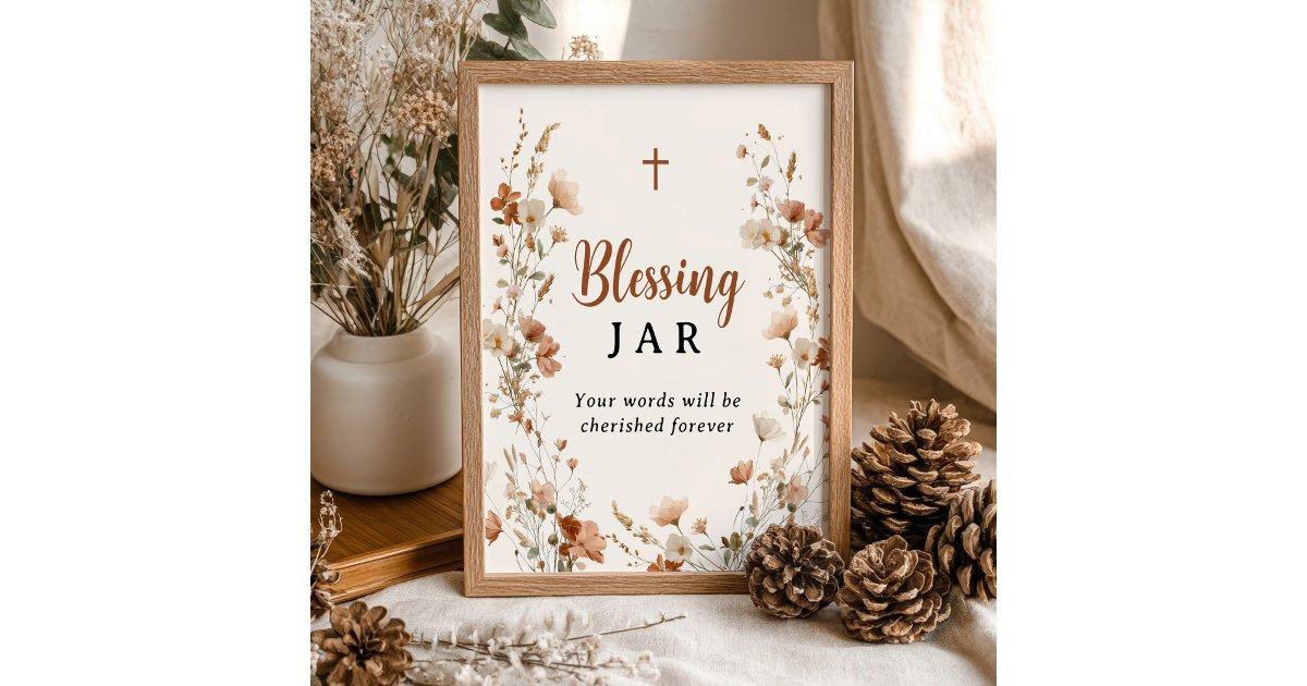 Boho Dusty Rose Wildflower Baptism Blessing Jar Poster | Zazzle
