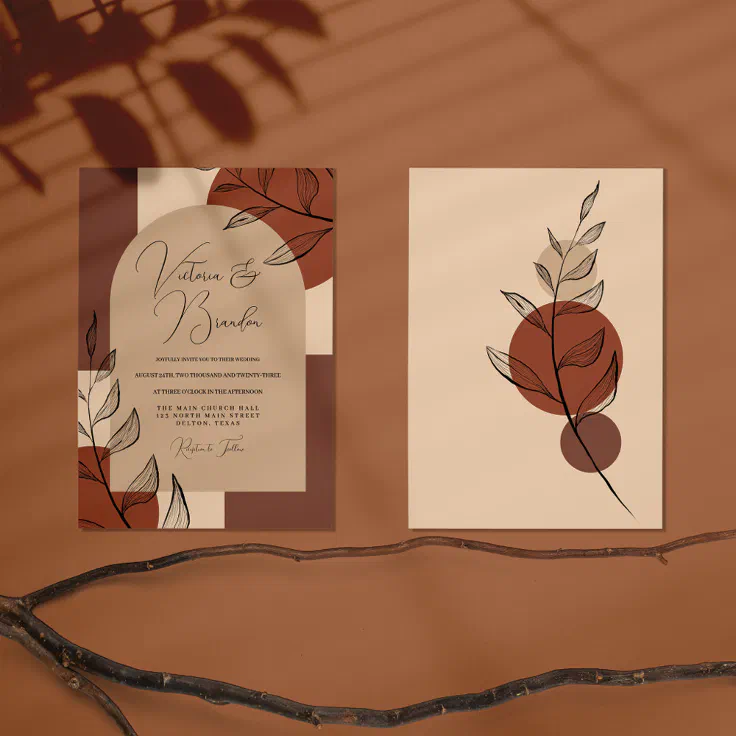 Boho Earth Tone Arch Foliage Terracotta Wedding Invitation | Zazzle