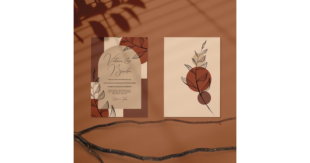 Boho Earth Tone Arch Foliage Terracotta Wedding Invitation | Zazzle