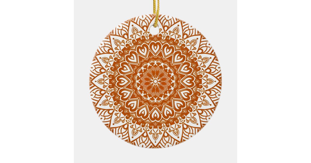 Boho Eclectic Tibetan Inspired Orange Mandala Ceramic Ornament | Zazzle