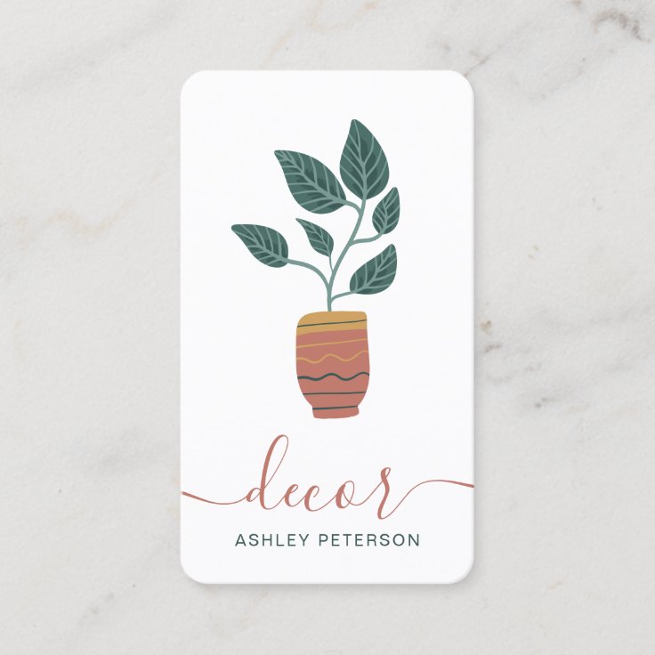 Boho editable house plant decor interior designer business card | Zazzle