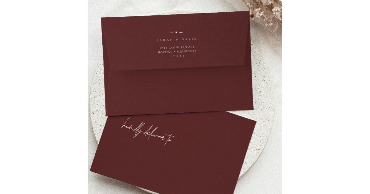 Boho Elegant Burgundy A7 5x7 Wedding Invitation Envelope | Zazzle