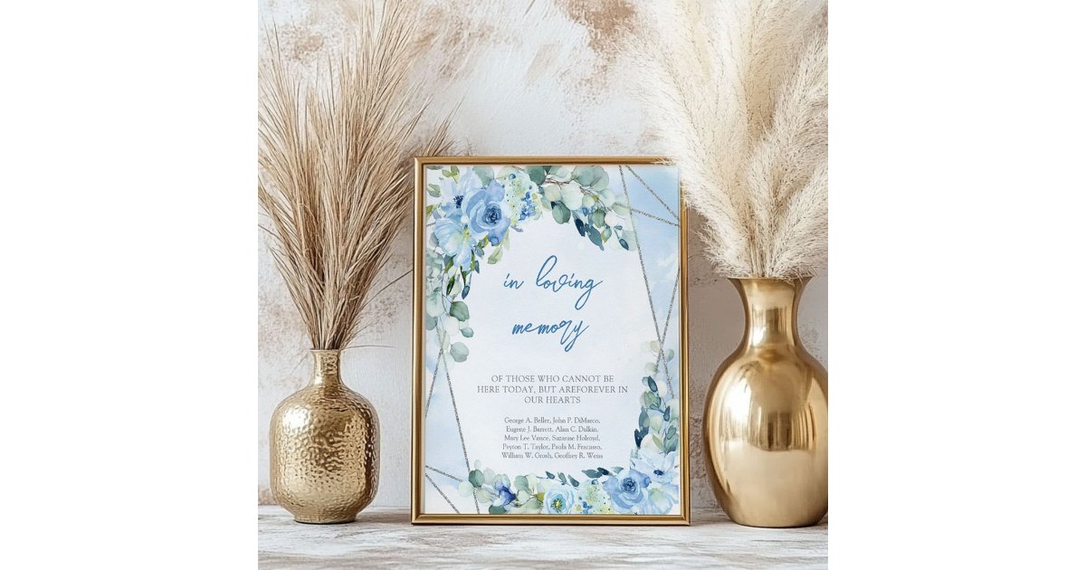 Boho Elegant soft blue watercolor In loving memory Poster | Zazzle