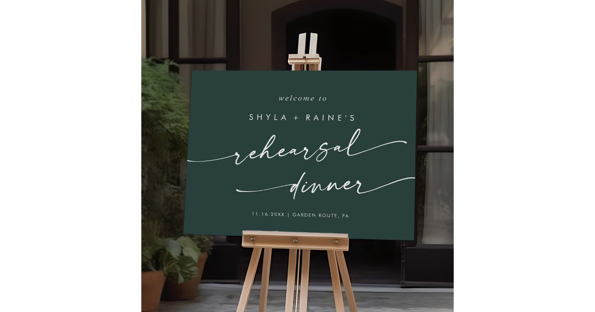 Boho Emerald Green Rehearsal Dinner Welcome Sign | Zazzle