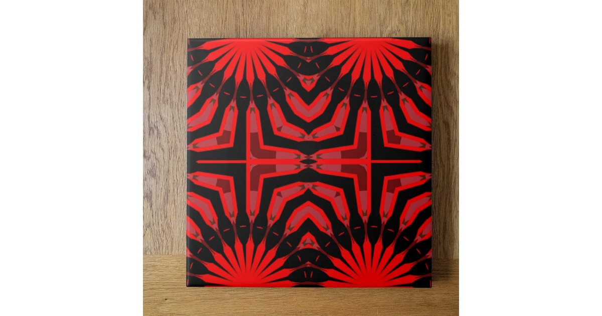Boho Ethnic Red and Black Geometric Pattern Ceramic Tile | Zazzle