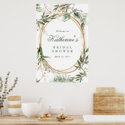 Boho Eucalyptus Gold Circles Bridal Shower Poster | Zazzle
