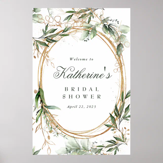 Boho Eucalyptus Gold Circles Bridal Shower Poster | Zazzle