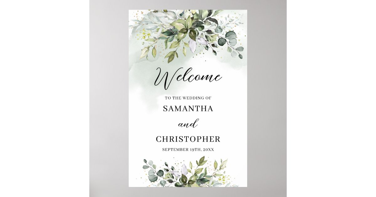 Boho Eucalyptus greenery branches gold Welcome Poster | Zazzle
