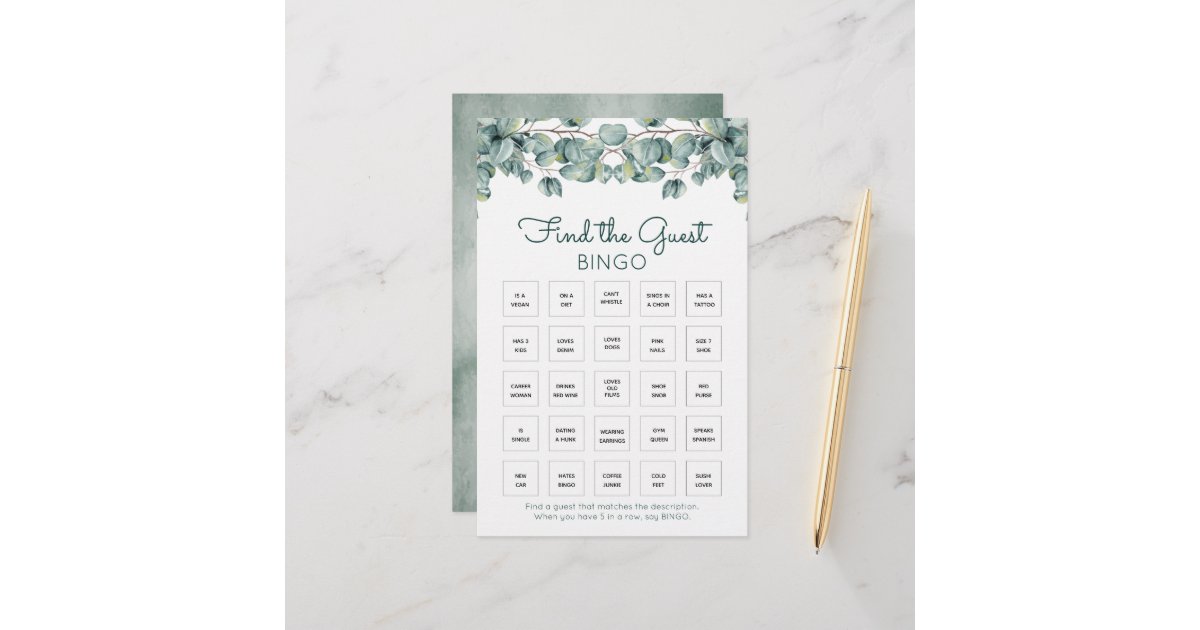Boho Eucalyptus Leaves Baby Shower Bingo Game | Zazzle