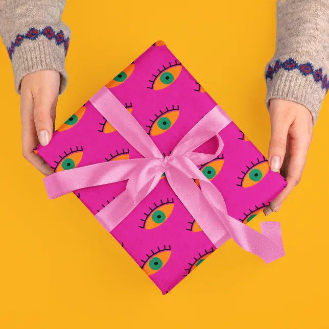 BOHO Evil Eye Pattern Funky Fuchsia Fun Wrapping Paper | Zazzle