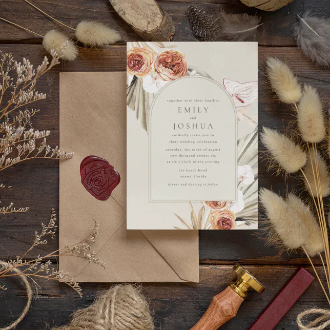 Boho Fall Floral Digital Wedding Invitation | Zazzle