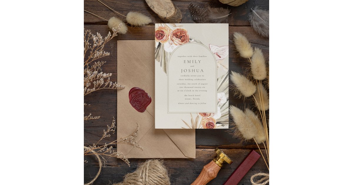 Boho Fall Floral Digital Wedding Invitation | Zazzle