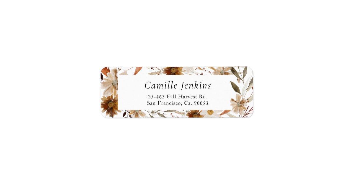 Boho Fall Floral Return Address Label | Zazzle