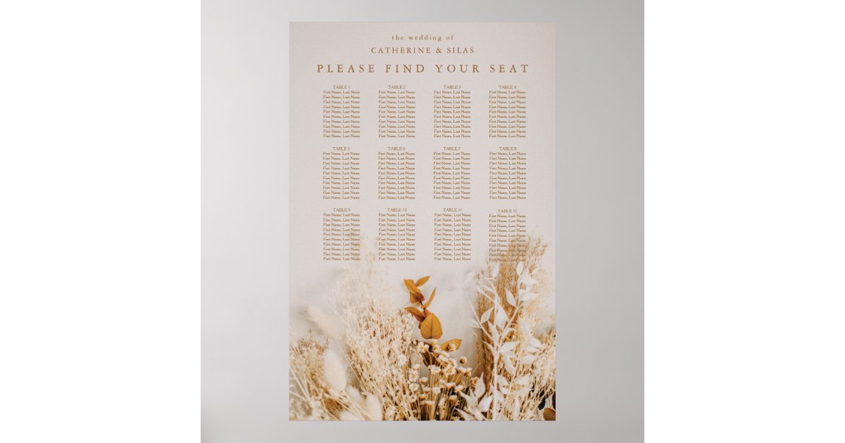 Boho Fall Flowers Wedding Seating Chart | Zazzle