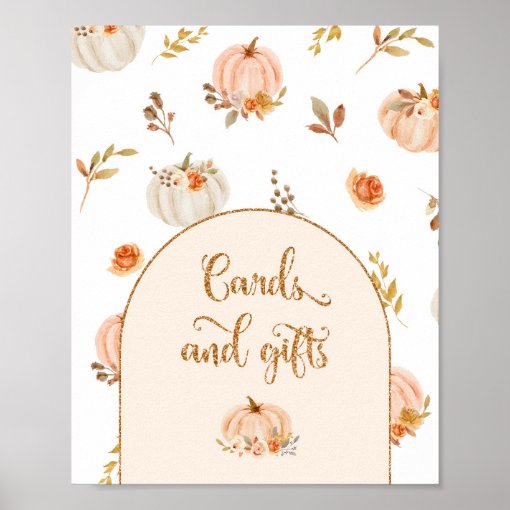 Boho fall gold floral pumpkin cards and gifts poster | Zazzle