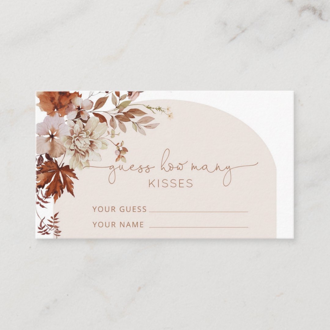 Boho fall guess how many kisses bridal game enclosure card | Zazzle