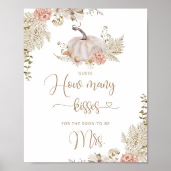 Boho Fall guess how many kisses bridal shower Poster | Zazzle