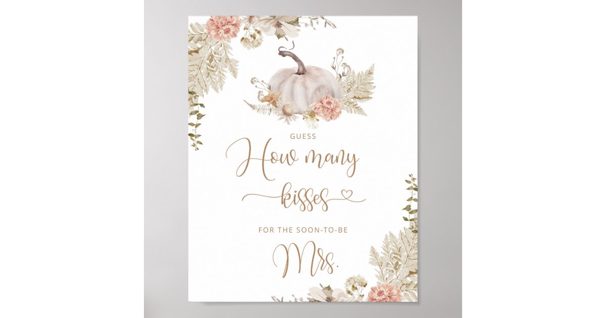Boho Fall guess how many kisses bridal shower Poster | Zazzle