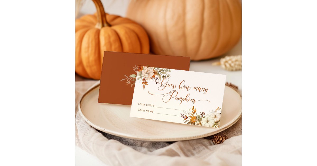 Boho fall guess how many pumpkins enclosure card | Zazzle