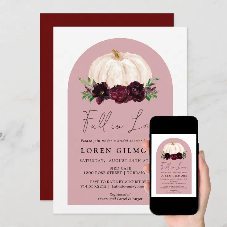 Boho Fall In Love Floral Pumpkin Bridal Shower Inv Invitation | Zazzle