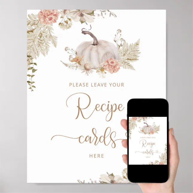 Boho fall leave your recipe card here poster | Zazzle