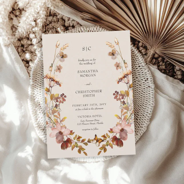 Boho Fall Meadow Wildflowers Wedding Invitation | Zazzle