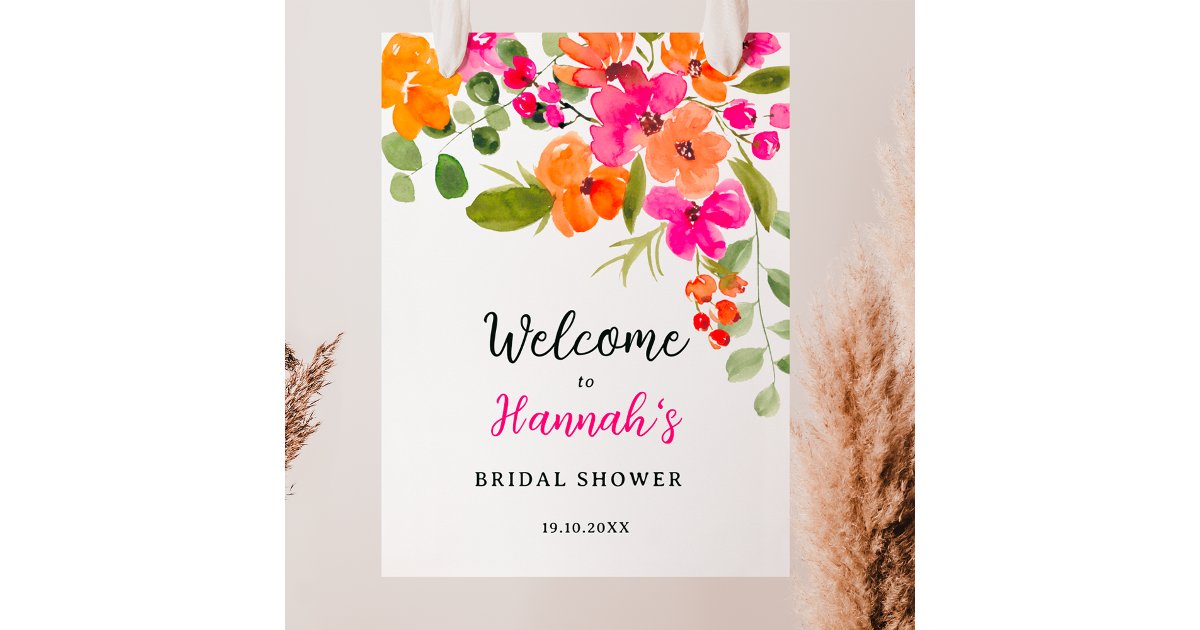 Boho fall orange floral watercolor bridal welcome poster | Zazzle