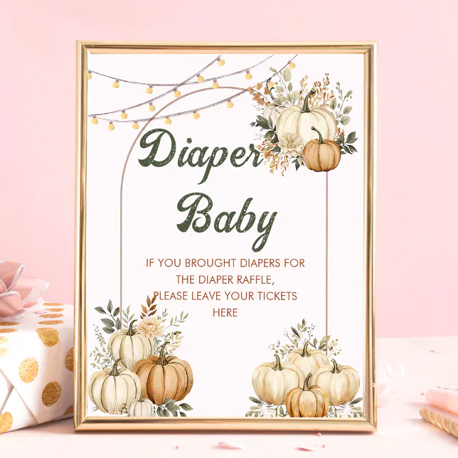 Boho Fall Pumpkin Baby Shower Diaper Raffle Poster | Zazzle