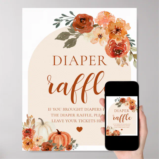 Boho Fall Pumpkin Baby Shower Diaper Raffle Sign | Zazzle