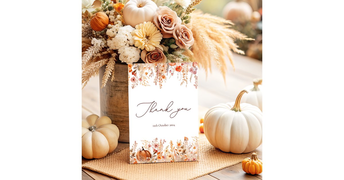 Boho Fall Pumpkin Thank You Card | Zazzle