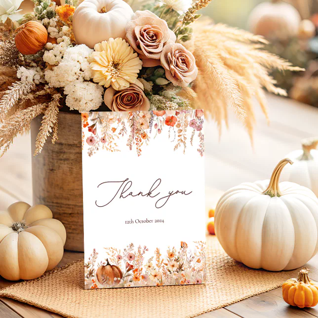 Boho Fall Pumpkin Thank You Card | Zazzle