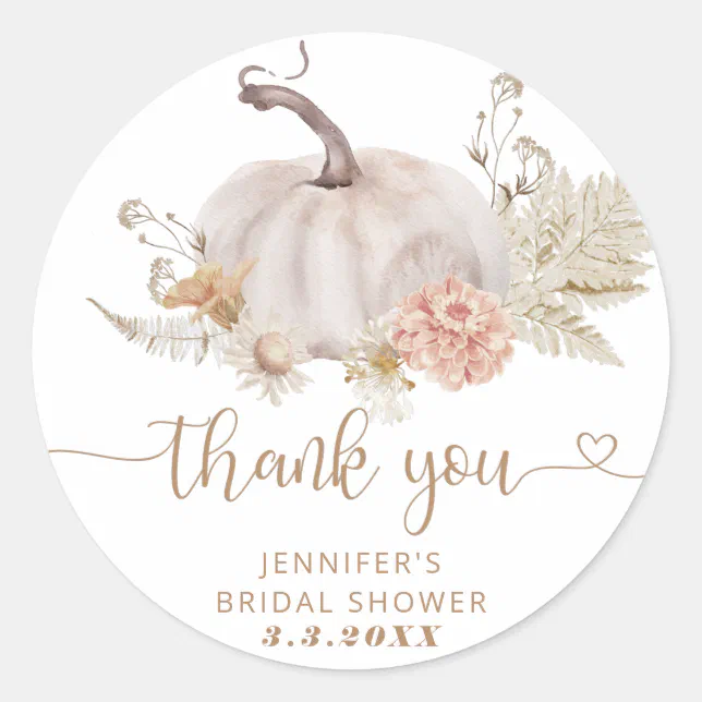 Boho fall pumpkin thank you classic round sticker | Zazzle
