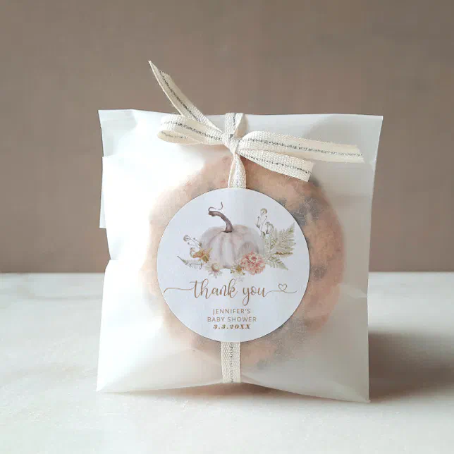 Boho fall pumpkin thank you classic round sticker | Zazzle