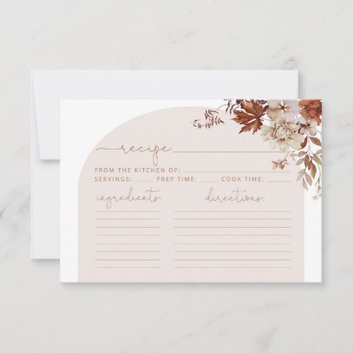 Boho fall recipe card. Elegant arch Recipe card | Zazzle