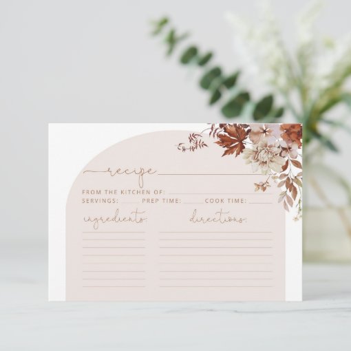 Boho fall recipe card. Elegant arch Recipe card | Zazzle