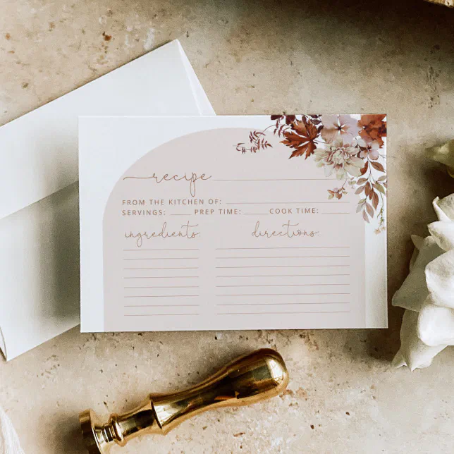 Boho fall recipe card. Elegant arch Recipe card | Zazzle