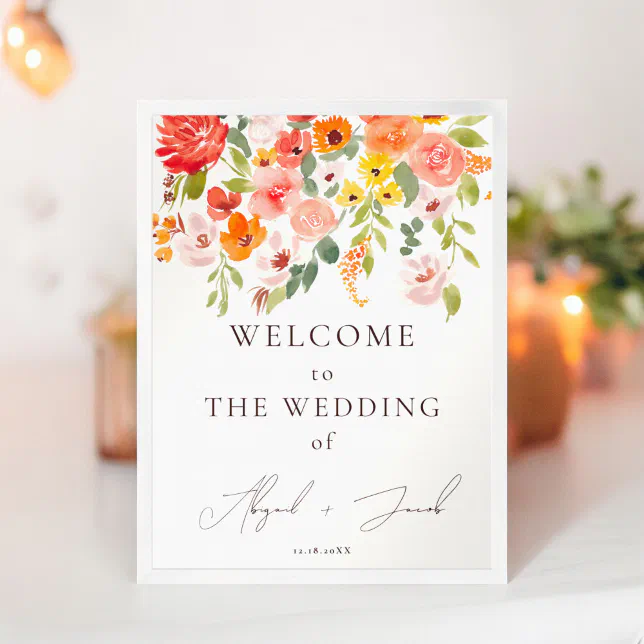Boho fall rustic floral chic welcome wedding poster | Zazzle