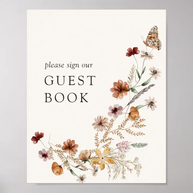 Boho Fall Wildflower Baby Shower Guest Book Sign | Zazzle