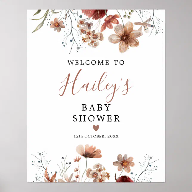 Boho Fall Wildflower Baby Shower Welcome Sign | Zazzle