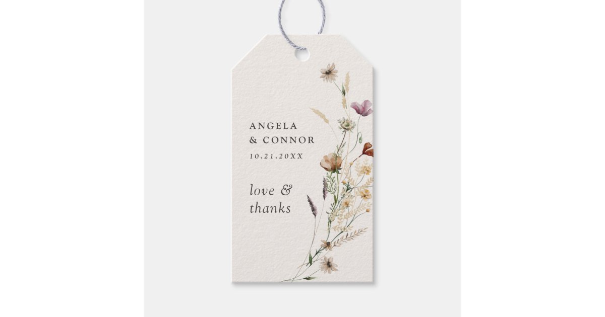 Boho Fall Wildflower Wedding Gift Tags | Zazzle