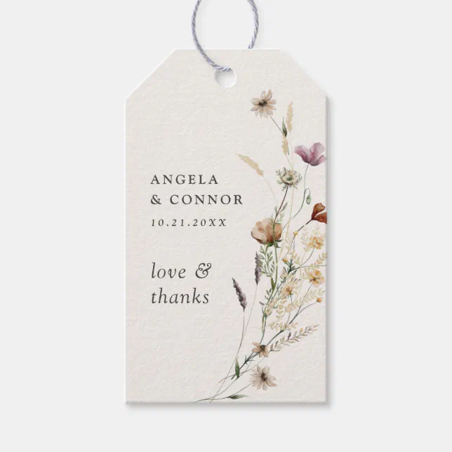 Boho Fall Wildflower Wedding Gift Tags | Zazzle
