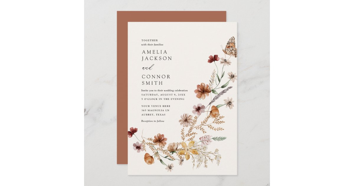 Boho Fall Wildflower Wedding Invitation | Zazzle
