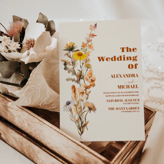 Boho Fall Wildflower Wedding Invitation | Zazzle