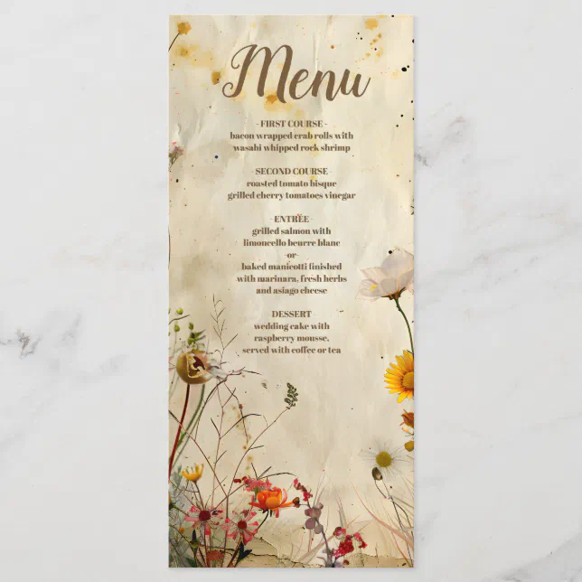 Boho Fall Wildflower Wedding Menu | Zazzle