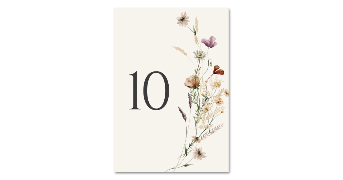Boho Fall Wildflower Wedding Table Number | Zazzle