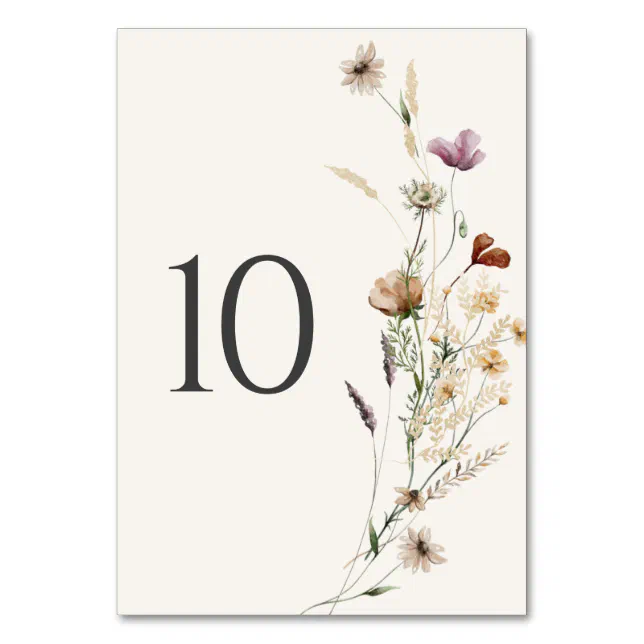 Boho Fall Wildflower Wedding Table Number | Zazzle